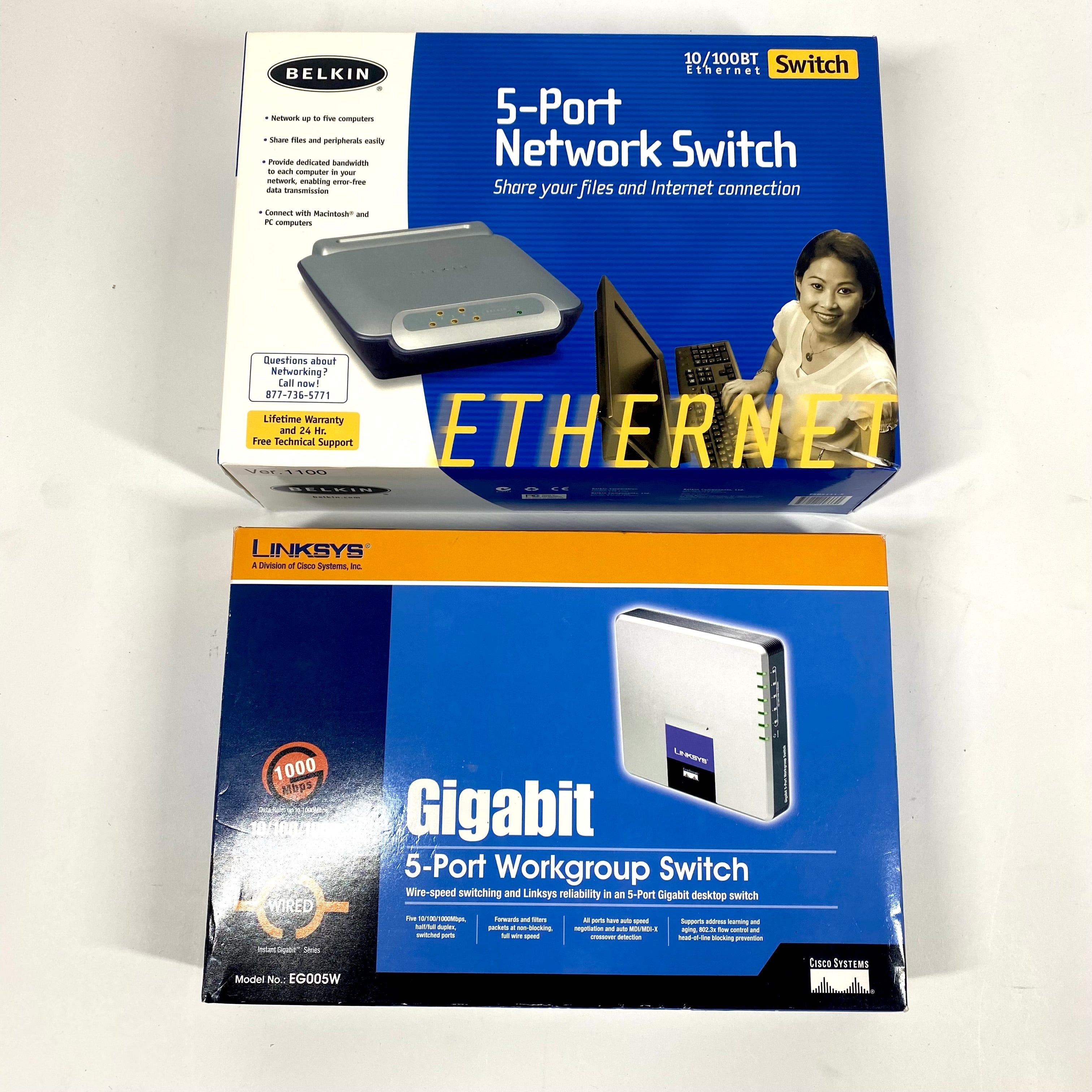 Network Switch Lot w/ Original Boxes 1 Belkin 1 Linksys Network Switch ...